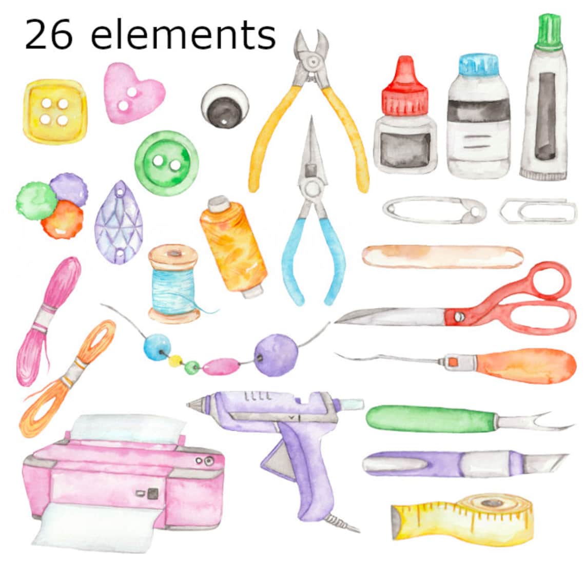 WATERCOLOR CLIPART, Craft Supplies Scrapbooking Knit Png, Graphics ...