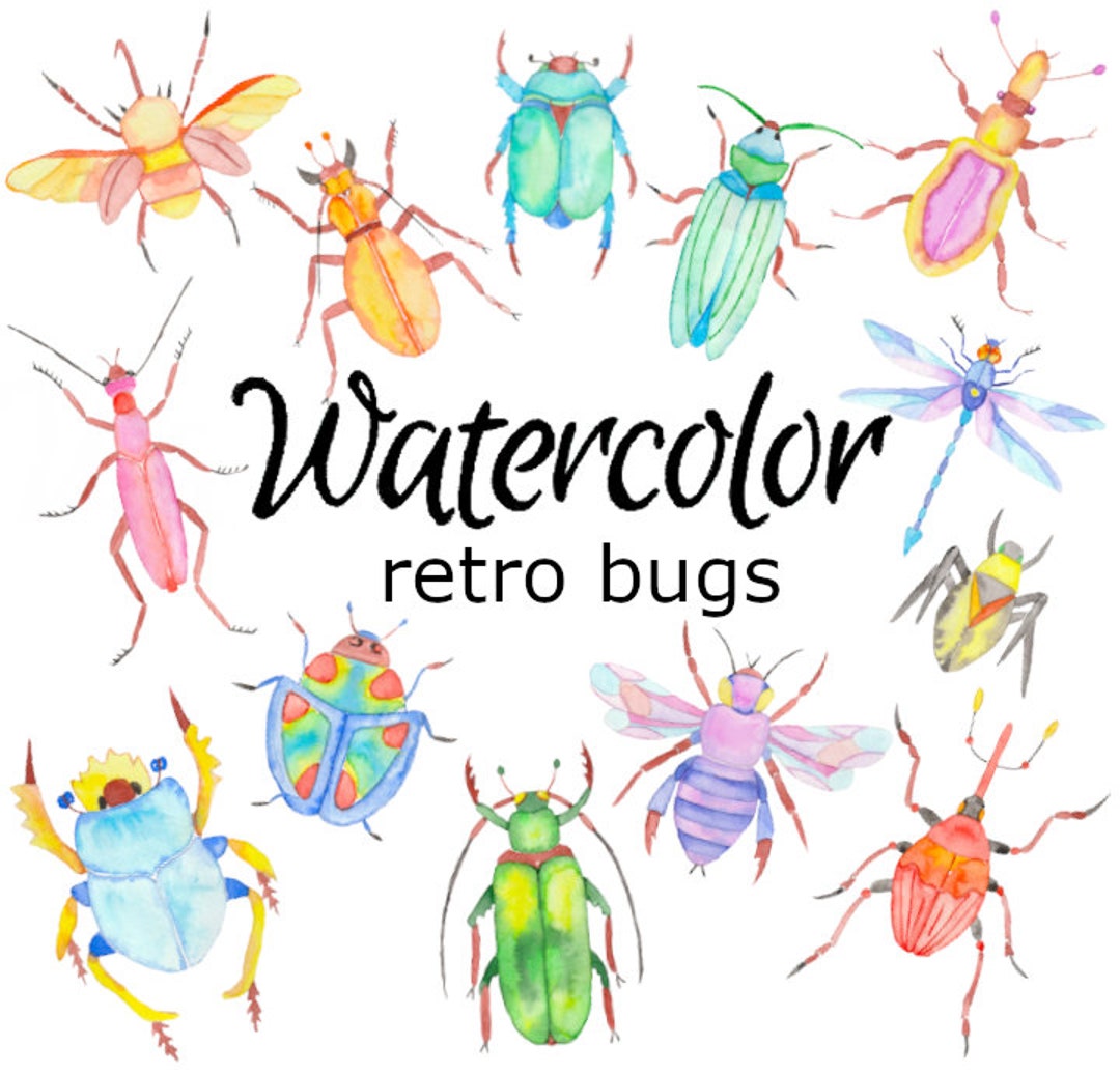 WATERCOLOR CLIPART Retro Bugs Insects Nature Scrapbooking Clip Art ...