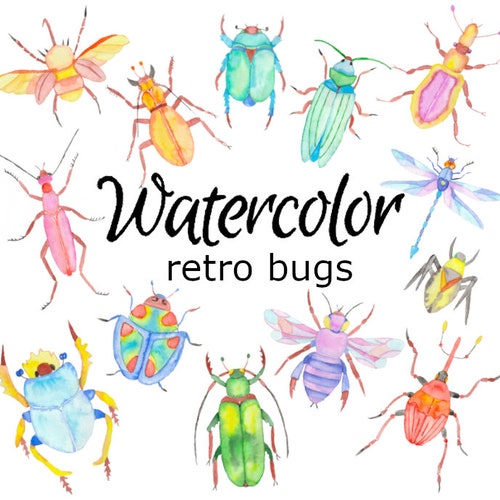 WATERCOLOR CLIPART Retro Bugs Insects Nature Scrapbooking Clip - Etsy