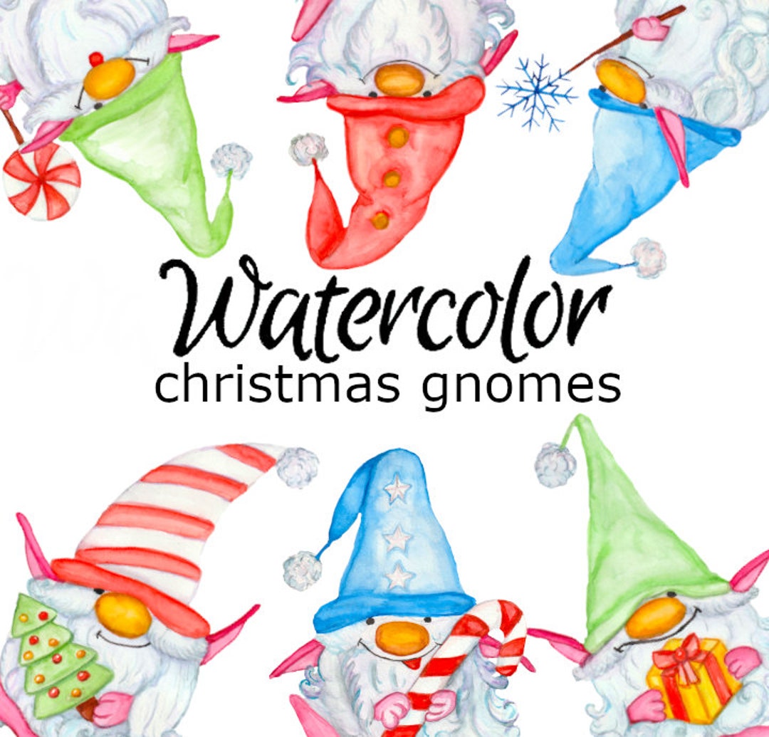 Watercolor Christmas Gnomes Clipart: Holiday PNG Graphics (digital ...