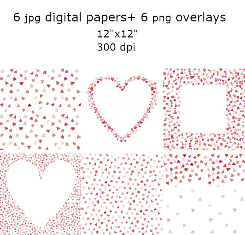 WATERCOLOR CLIPART Valentines Hearts Clipart Overlay Png - Etsy