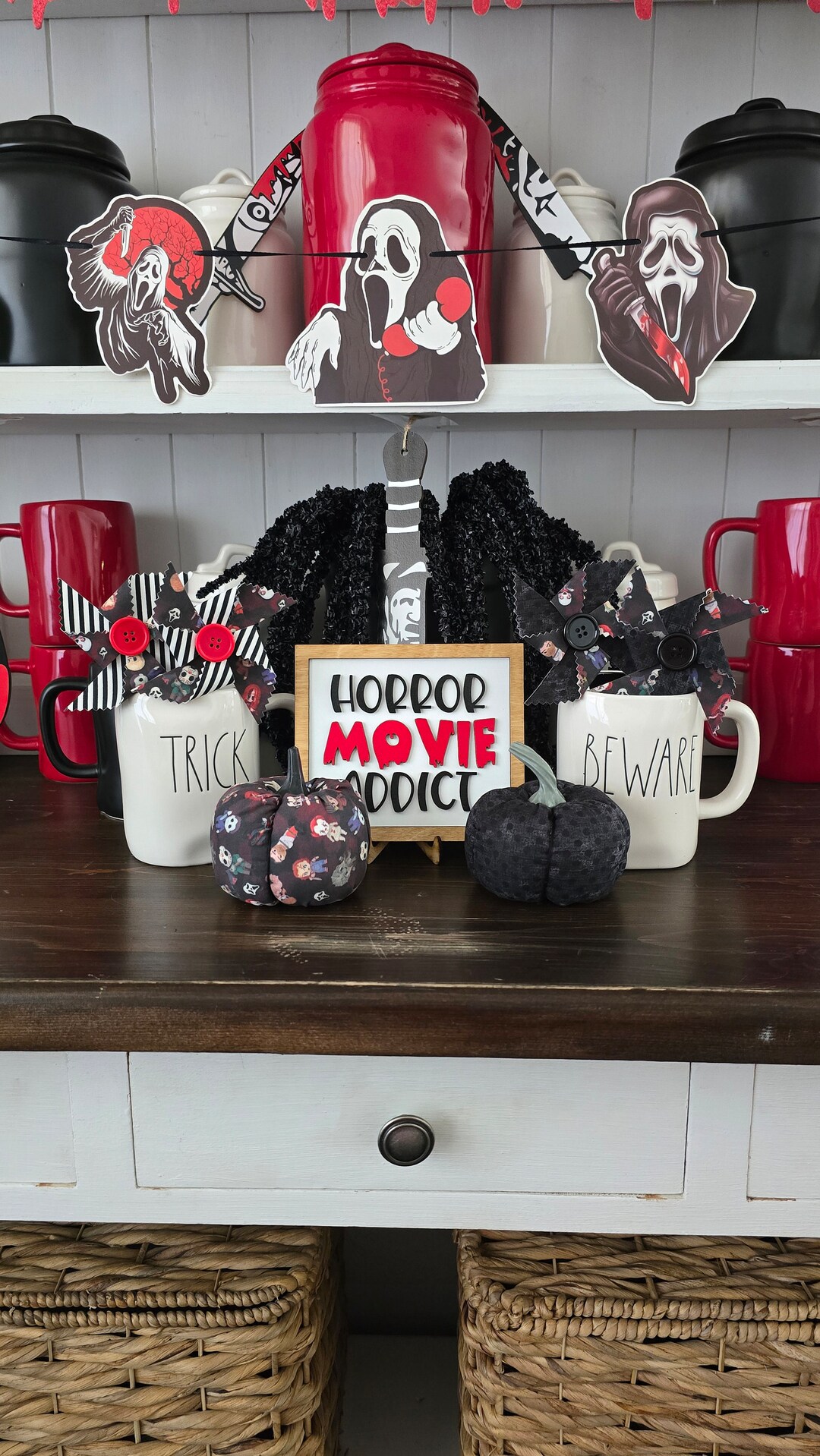 Horror Movie Pinwheels and Pumpkins, Scary Movie Decor, Halloween ...