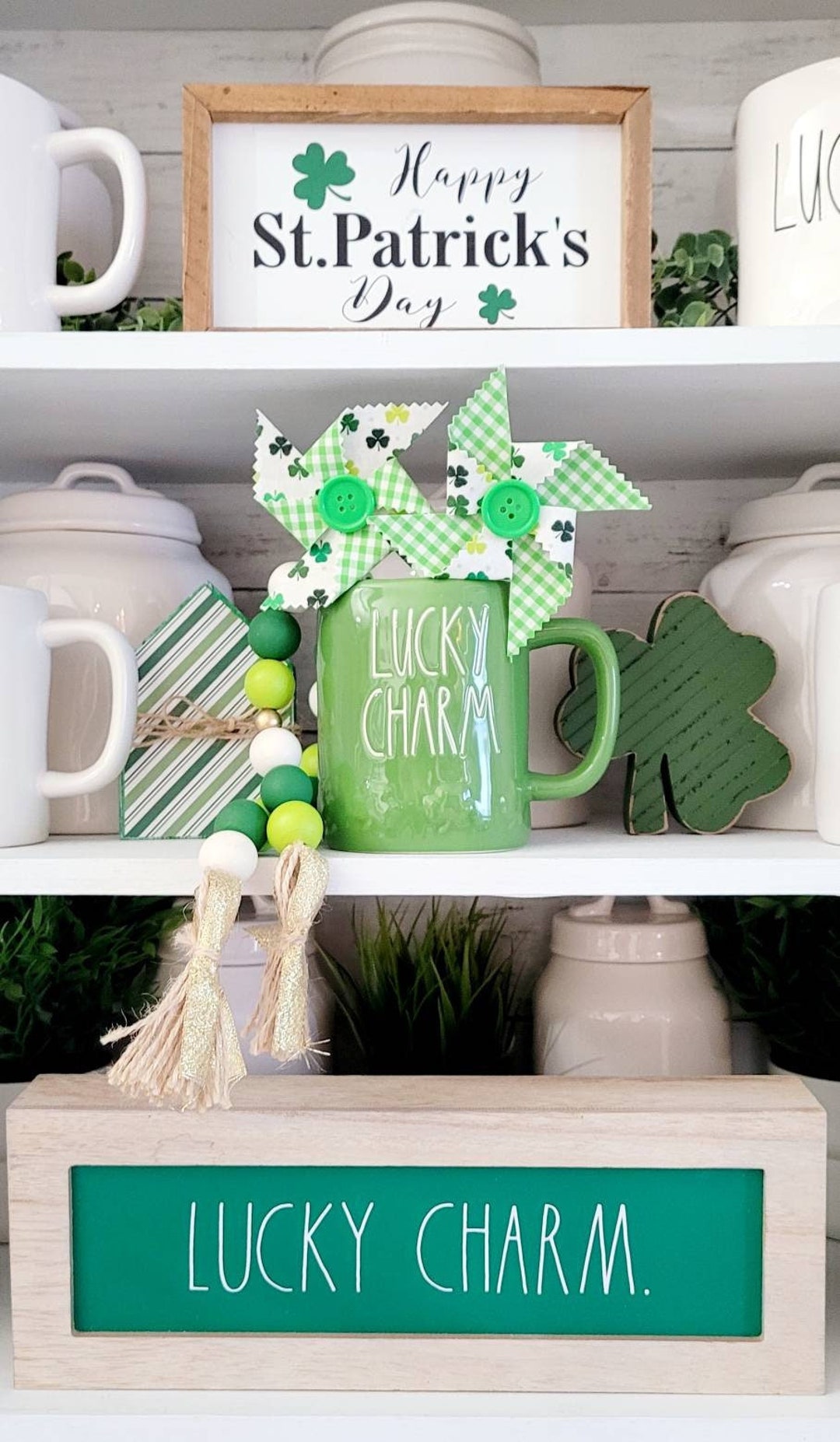 Bright Green Gingham Pinwheels, SET OF 2, Shamrock Decor, Pinwheels, St ...