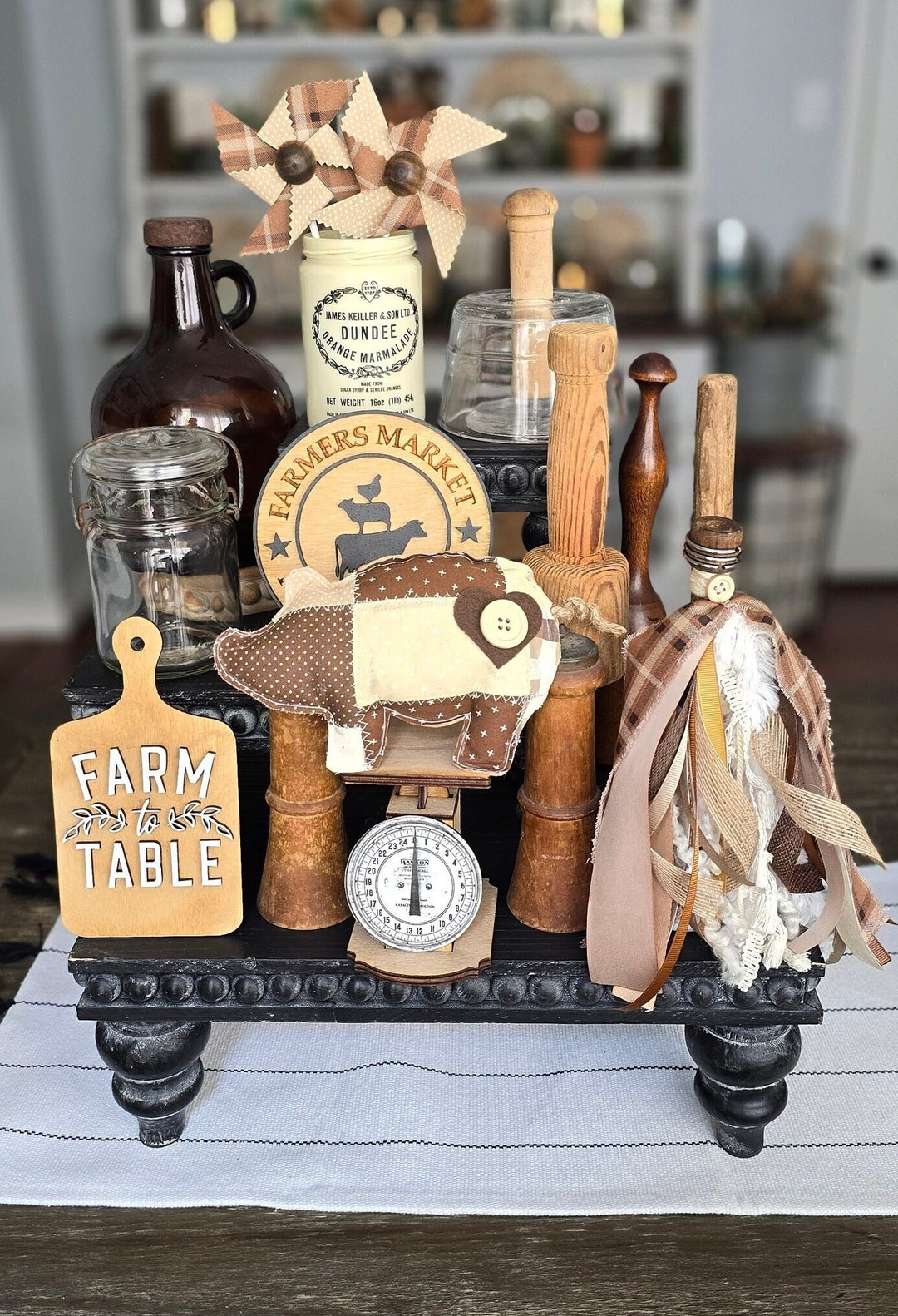 Farm Line Neutral Plaid Vintage Spool Wand, Vintage Spool, Vintage ...