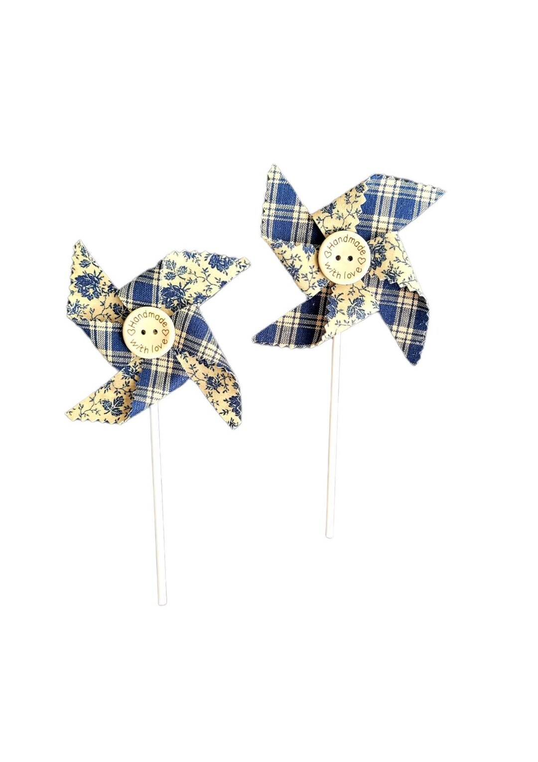 Navy Blue Vintage Roses W Matching Gingham Pinwheels, Set of 2 Spring ...