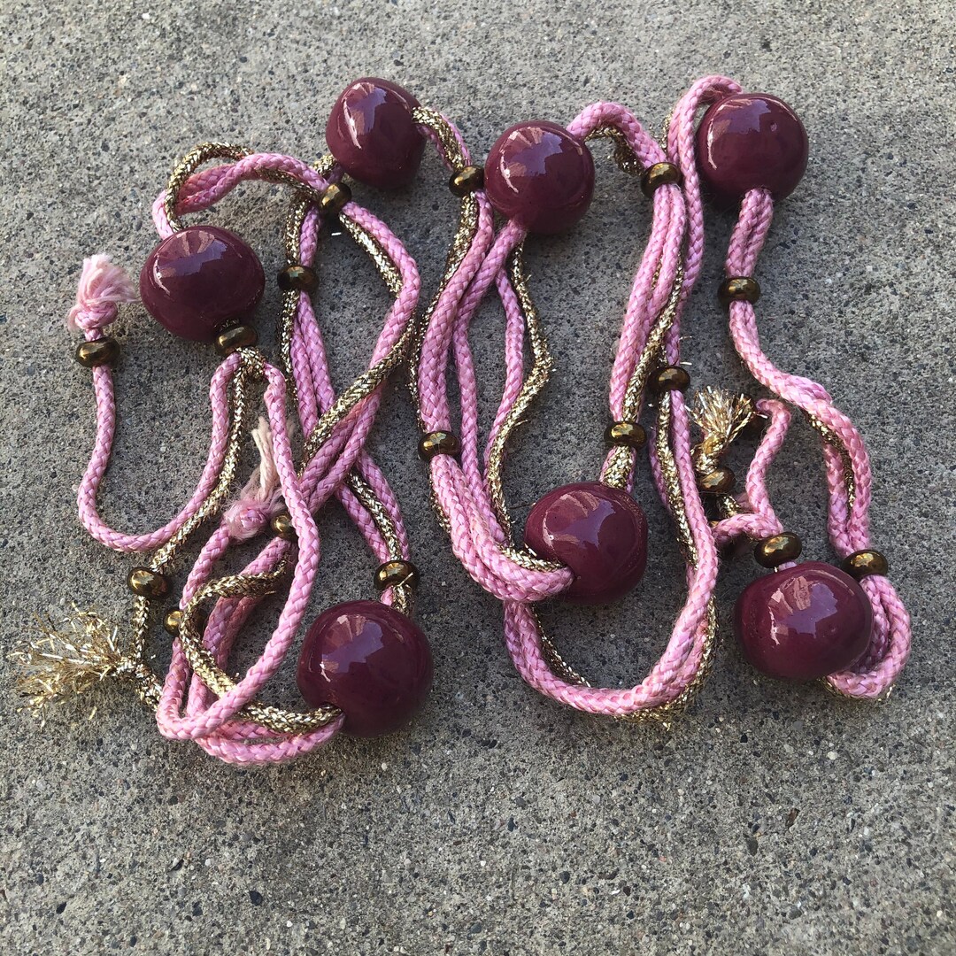 Vintage Gold, Pink and Plumb Beaded Rope Belt - Etsy