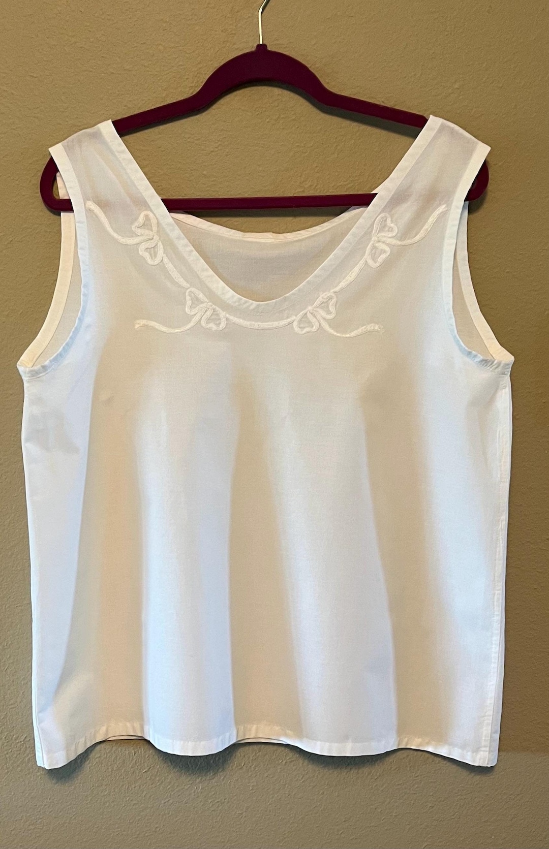 L-XL Cotton Women’s Tank, Undershirt, Chemise With Bow Embroidery - Etsy