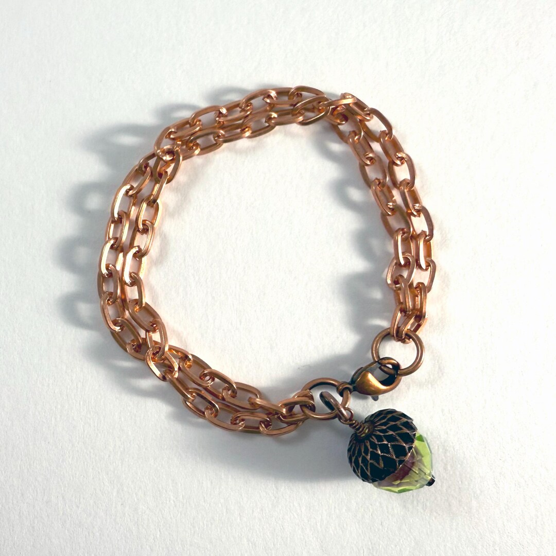 Autumn Bracelet Copper Acorn Charm Chain Czech Glass Hand Crafted - Etsy