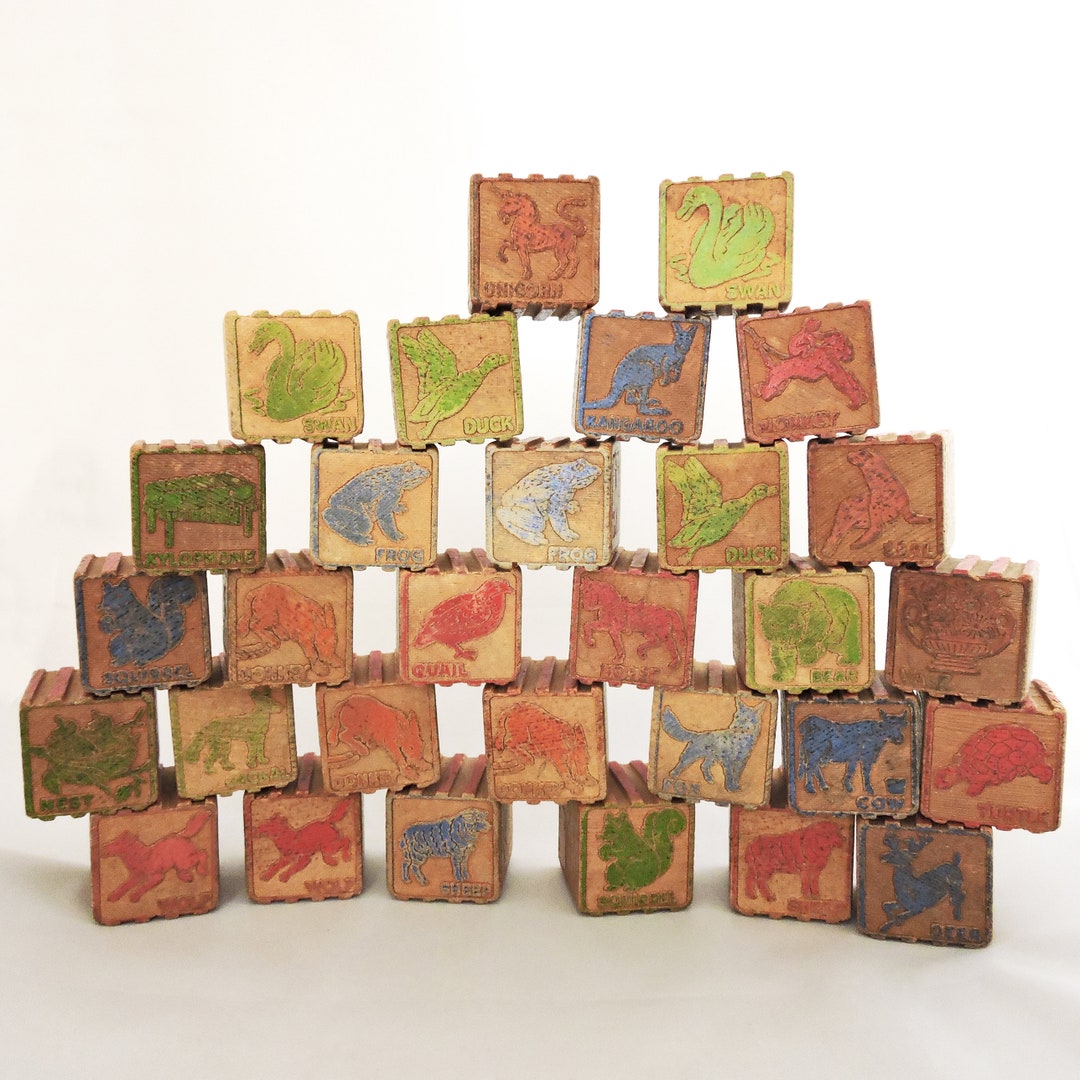 Wood Blocks Grooved Interlocking Vintage Rustic Animals Birds - Etsy