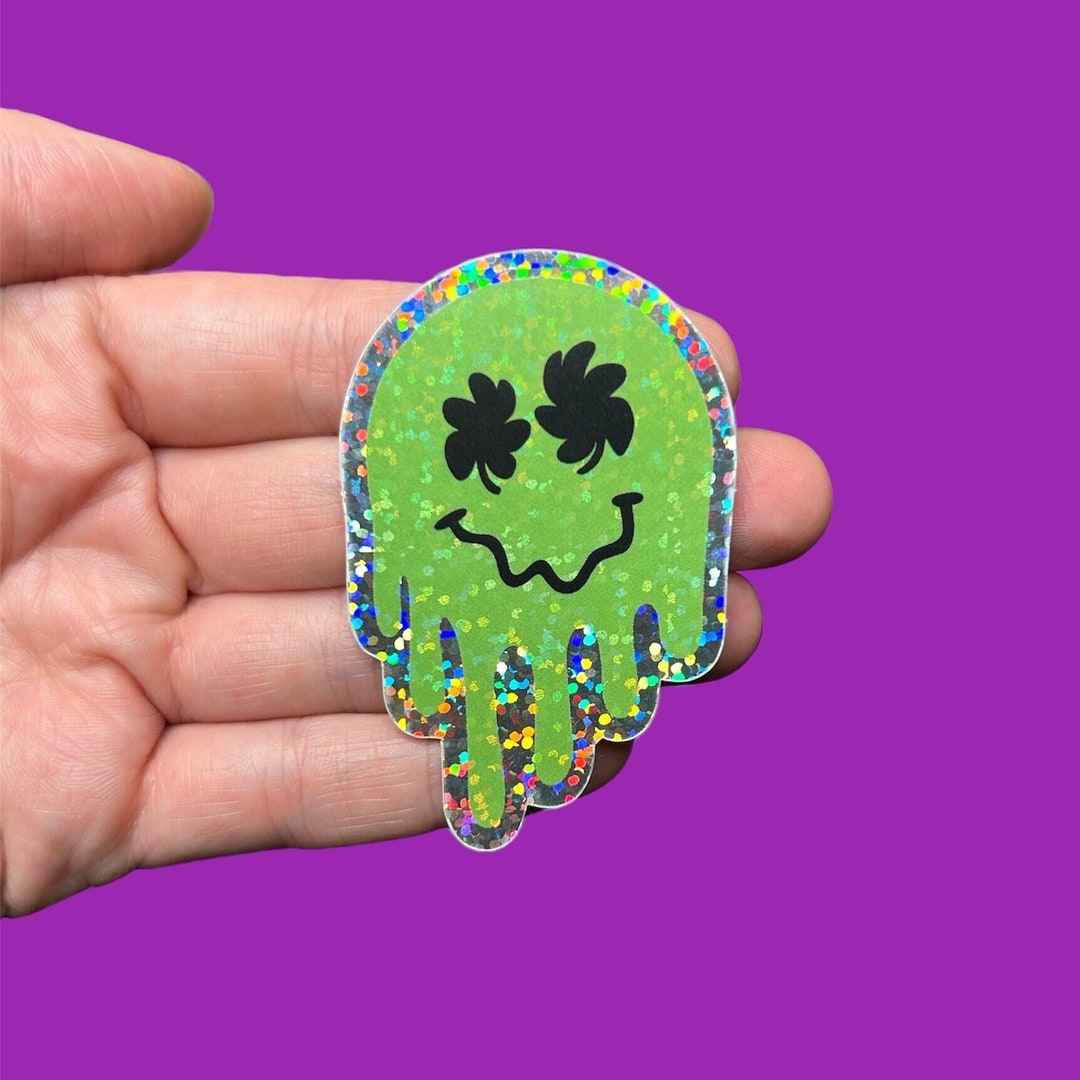 Trippy Shamrock Face Glitter Sticker // Funny St. Patrick’s Day Irish ...