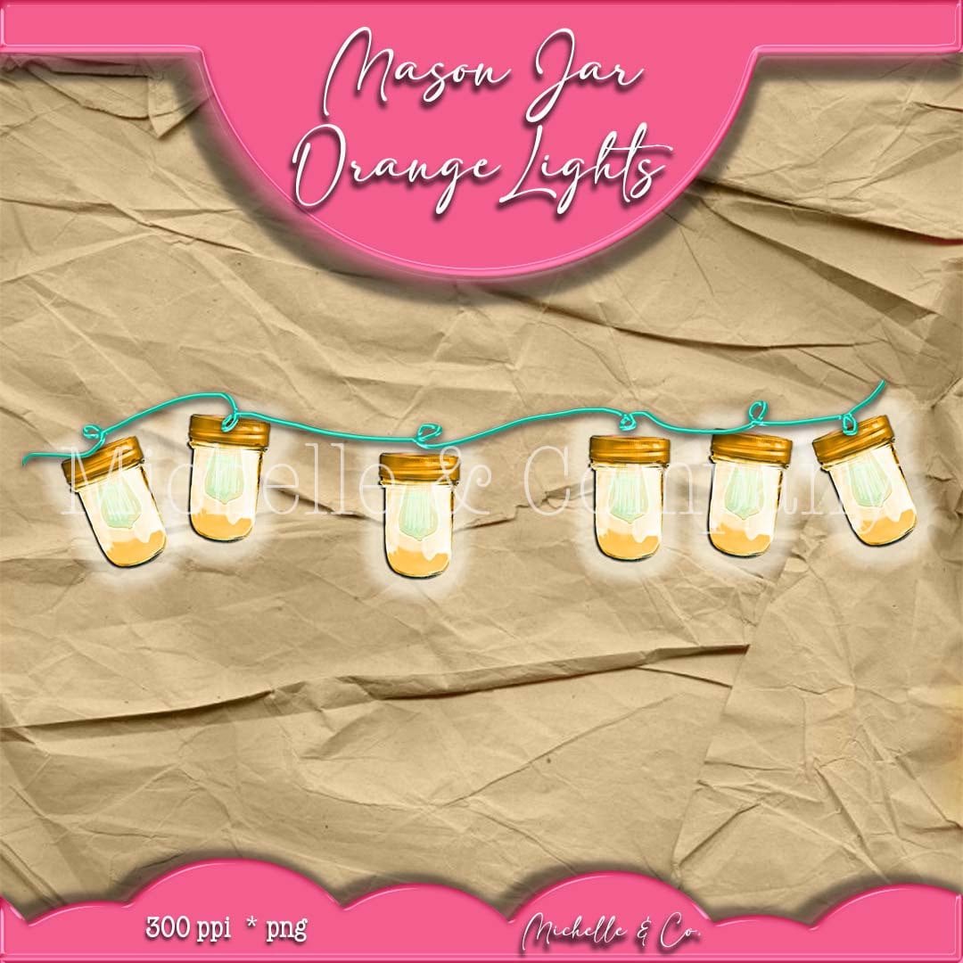 Orange Jar String Lights Digital Clipart, PNG, Digital Designs ...