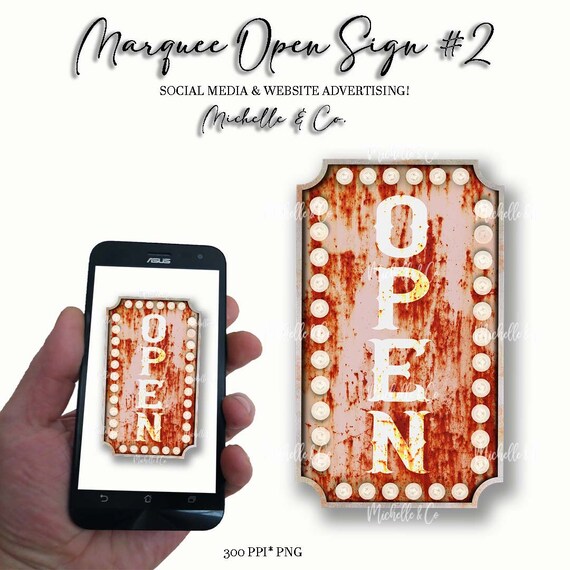 Open Digital Marquee Sign PNG Digital Downloads Neon Lights - Etsy