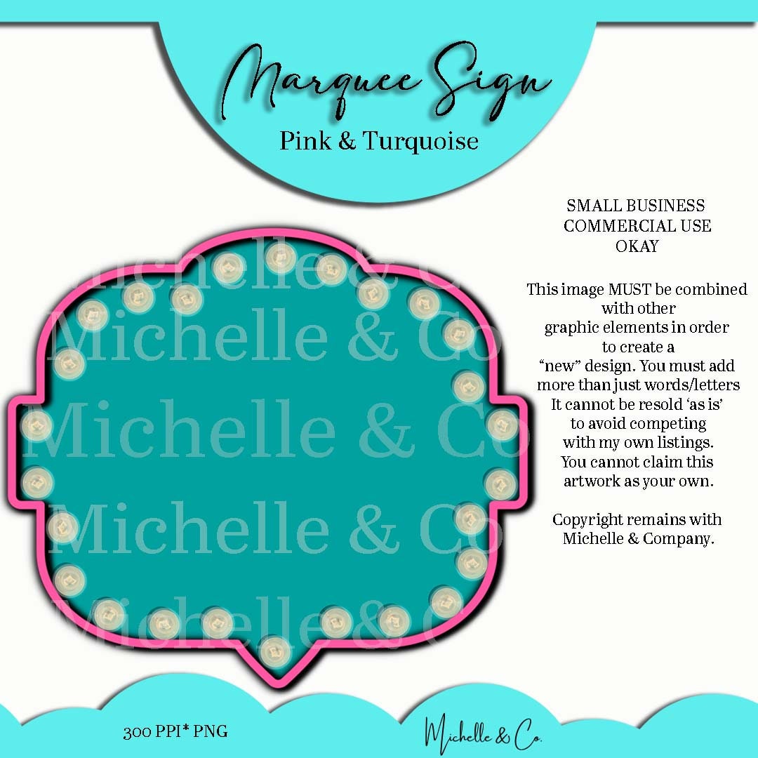 Pink & Turquoise Digital Marquee Sign PNG, Digital Downloads, Neon ...