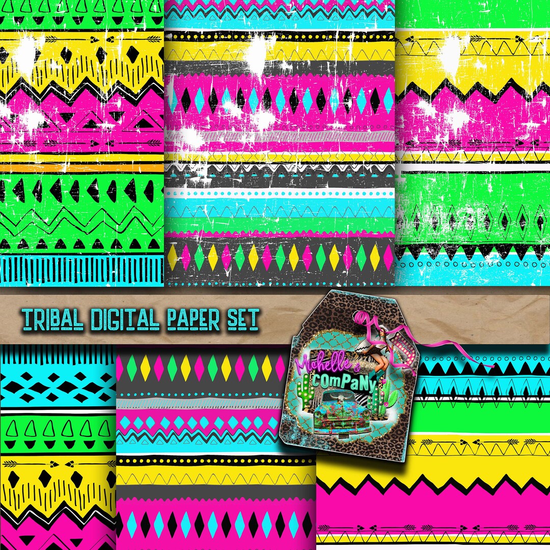 Tribal Digital Paper Pack, 12 inch Distressed Scrapbooking Papers JPG ...