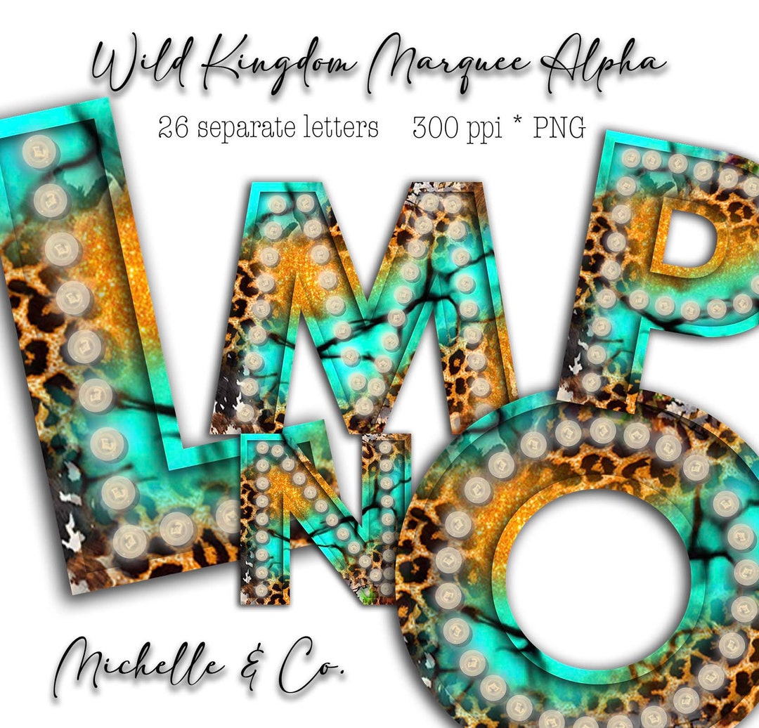 Animal Print Turquoise Marquee Letters, Marquee Font, Letters With ...