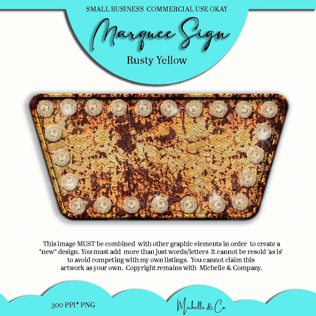 Rusty Yellow Marquee Sign PNG, Digital Downloads, Neon Lights Sign ...