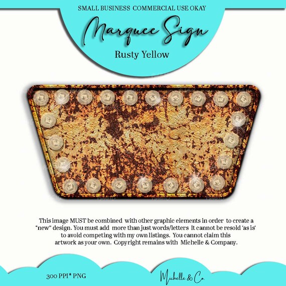 Rusty Yellow Marquee Sign PNG Digital Downloads Neon Lights - Etsy