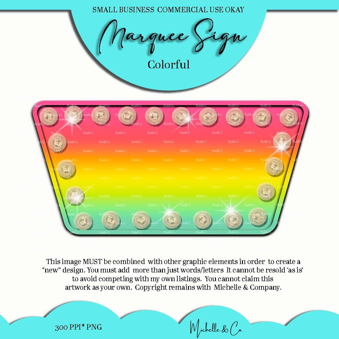 Colorful Marquee Sign PNG, Digital Downloads, Neon Lights Sign, Marquee ...