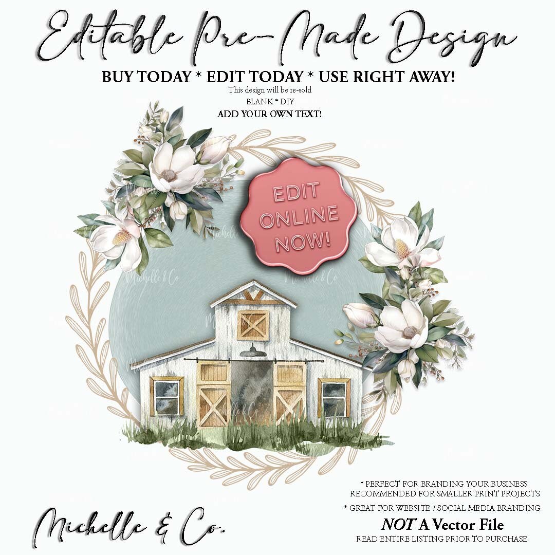 Rustic Barn Logo Design, Editable Magnolia Flowers Logo Design,png ...