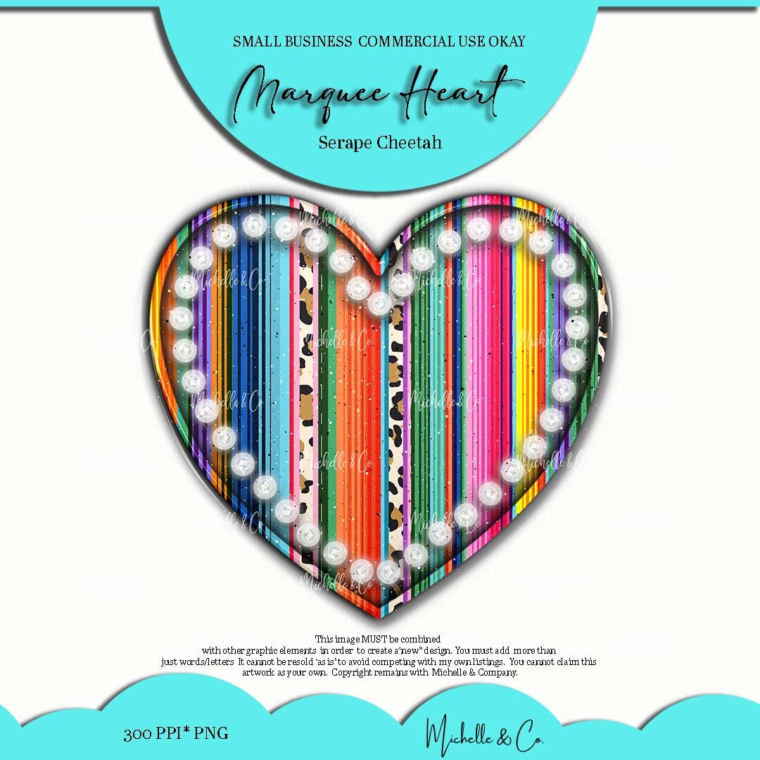 Serape Cheetah Heart Marquee Sign With Lights Png, Marquee Png, Digital ...