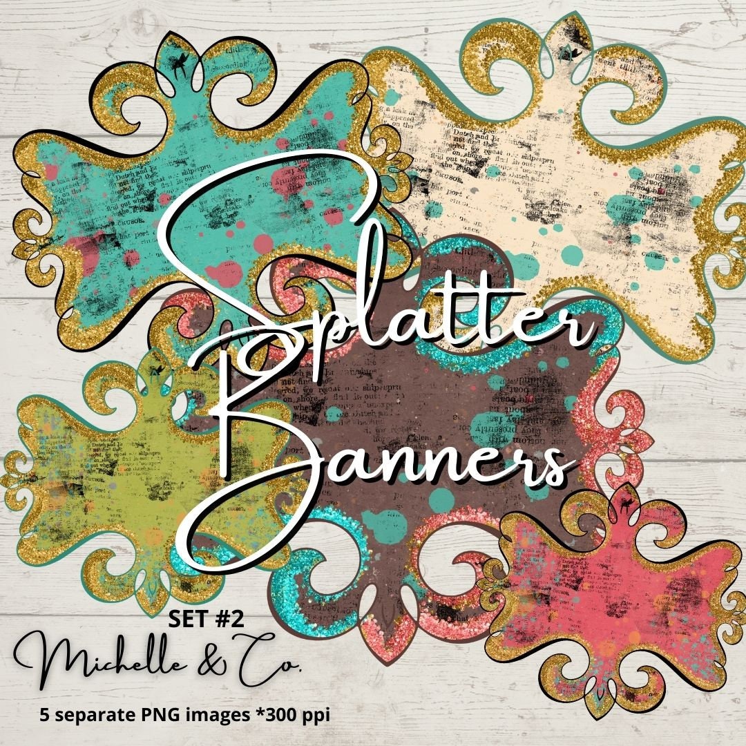 Splatter Grunge Digital Banners Set 2, Clipart Png, Banner Png, Western ...