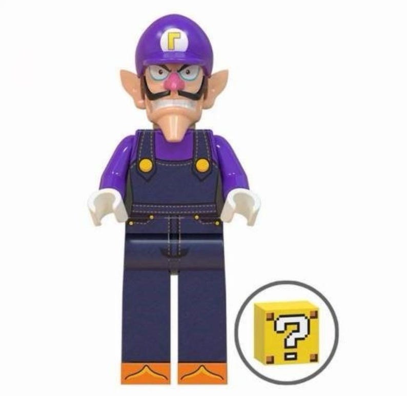 Waluigi Minifigure With Mystery Block. Super Mario Brothers. Minifigure ...