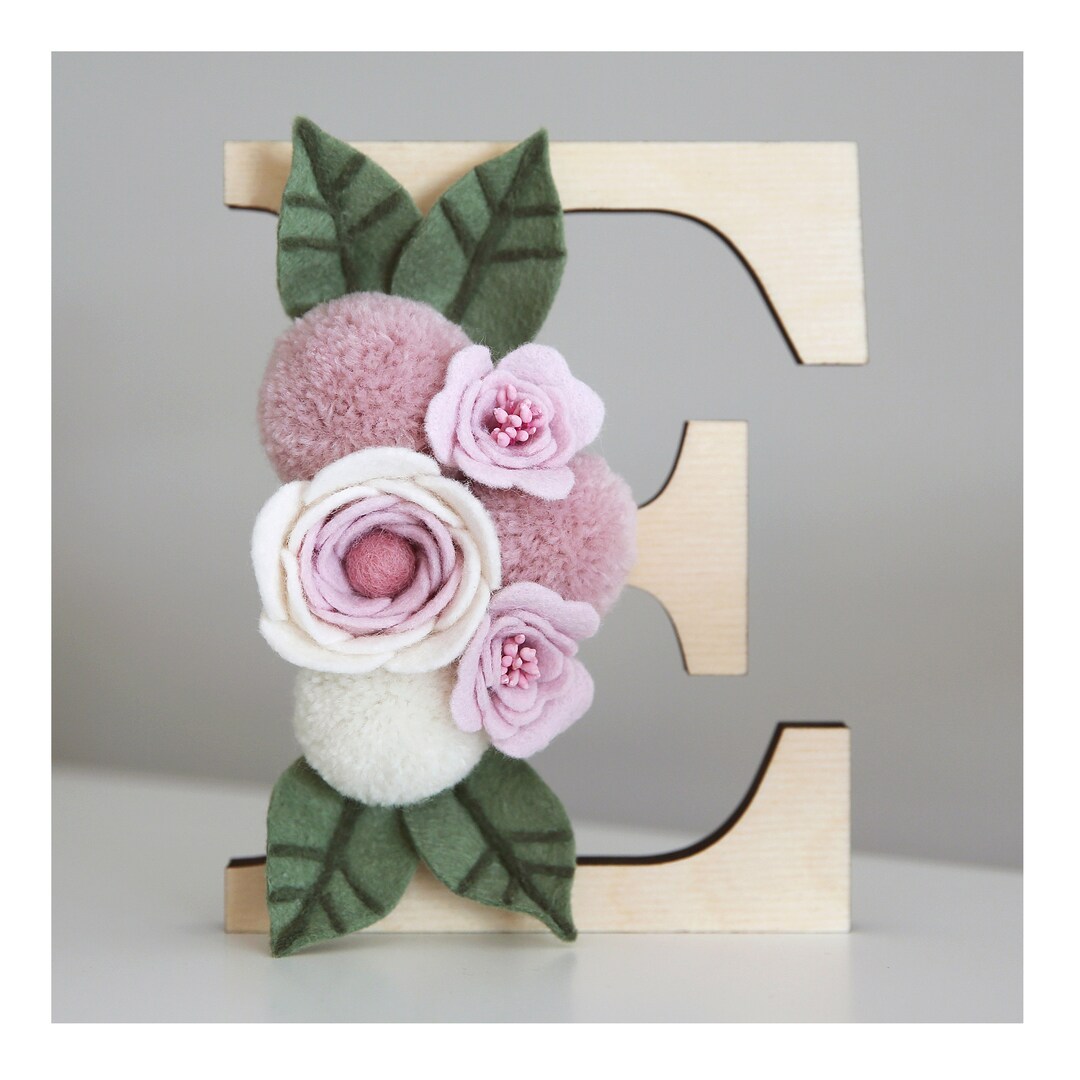 Wool & Wood Custom Letters, Felt Flower Wooden Letters, Floral Wooden ...