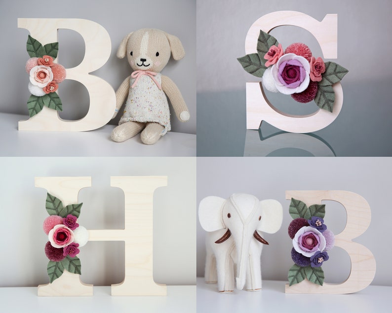 Wool & Wood Custom Letters Felt Flower Wooden Letters Floral | Etsy