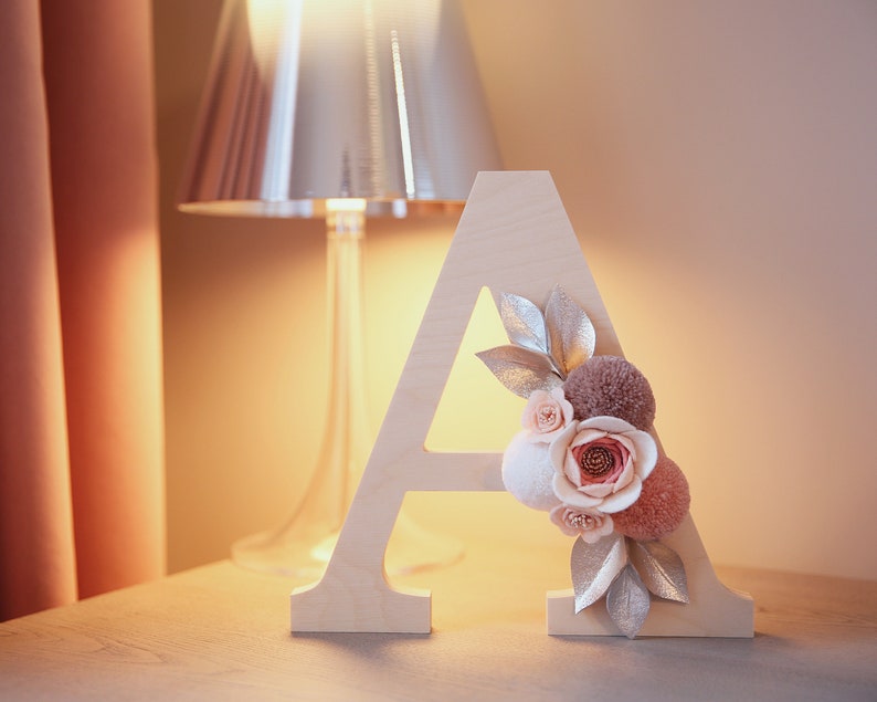 Wool & Wood Custom Letters Felt Flower Wooden Letters Floral | Etsy