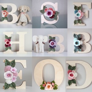 Wool & Wood Custom Letters Felt Flower Wooden Letters Floral - Etsy