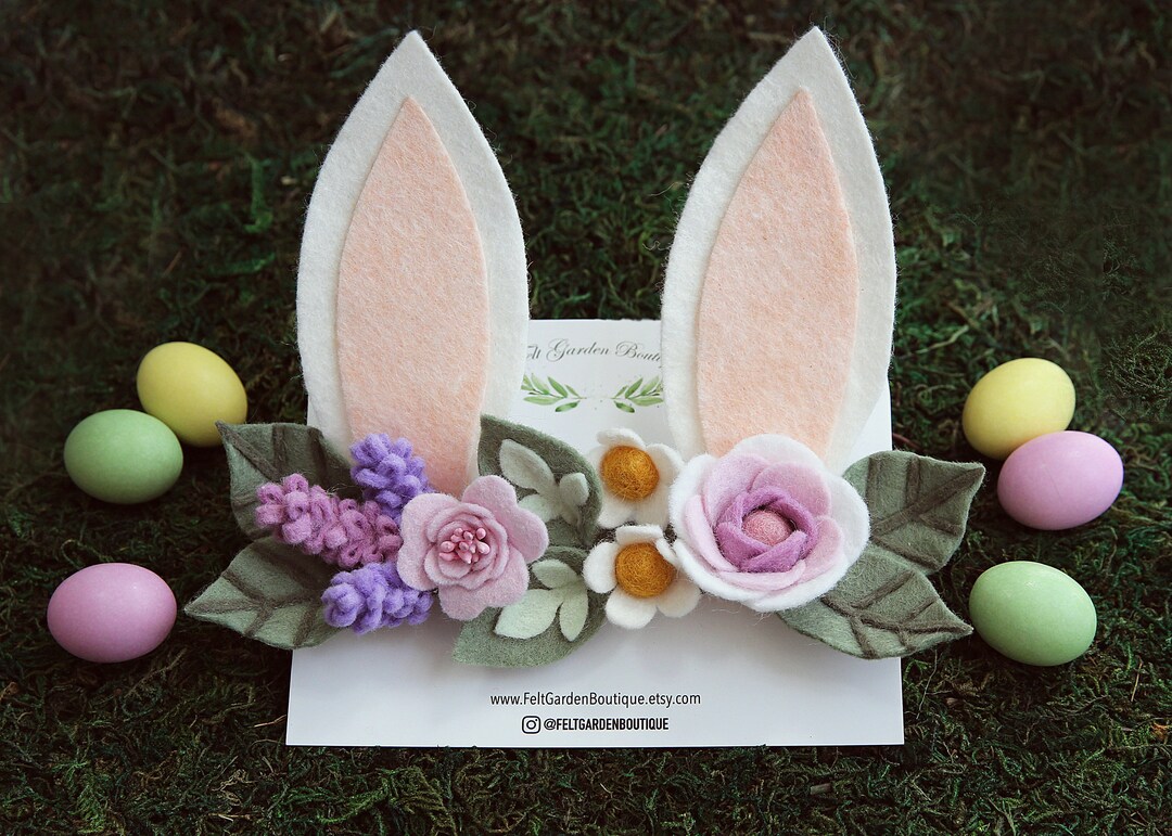 Wool Felt Bunny Ears, Flower Bunny Ears Headband, Felt Headband, Easter ...