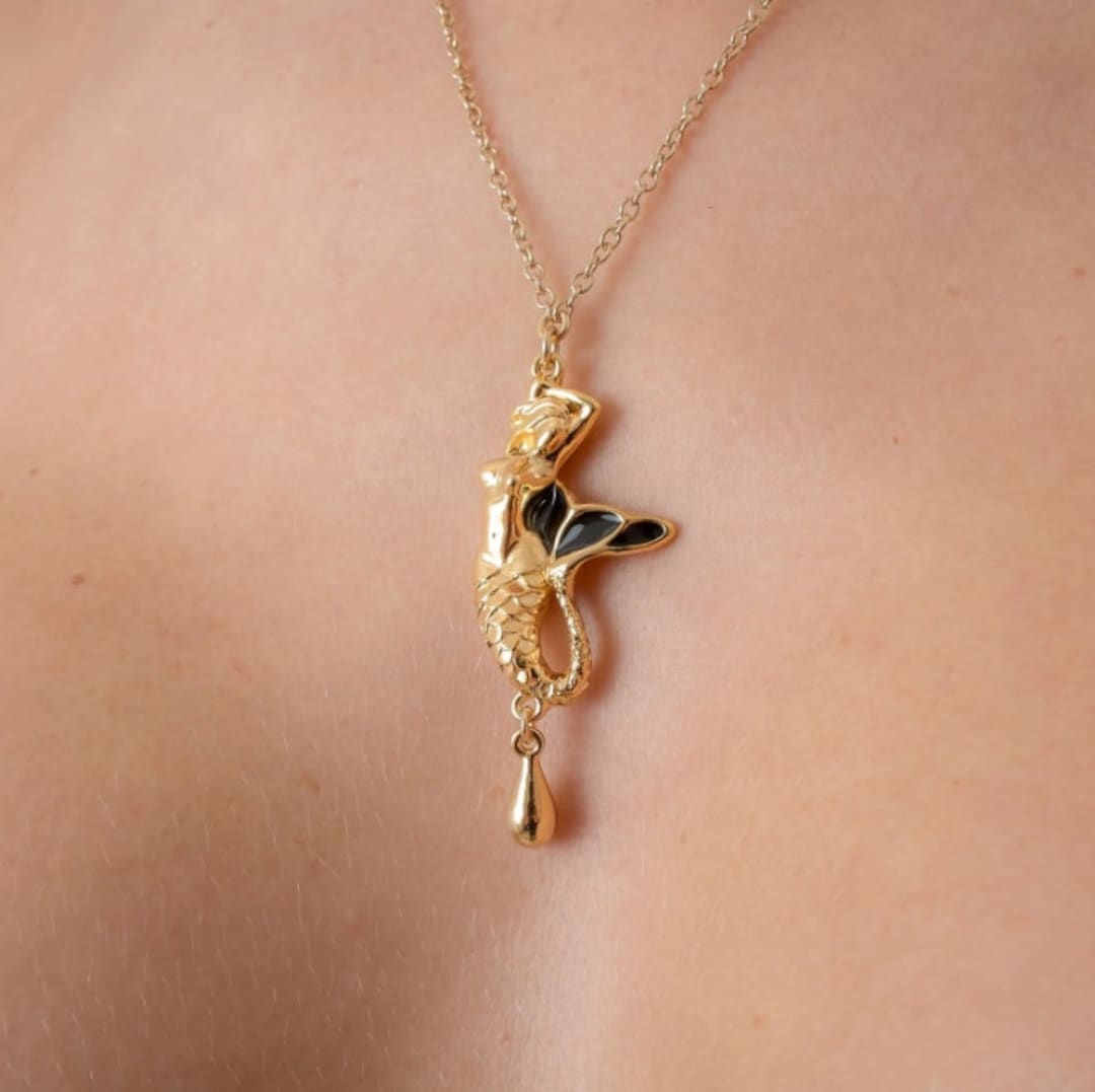 Gold Mermaid Pendant Necklace Jewelry Teardrop - Etsy