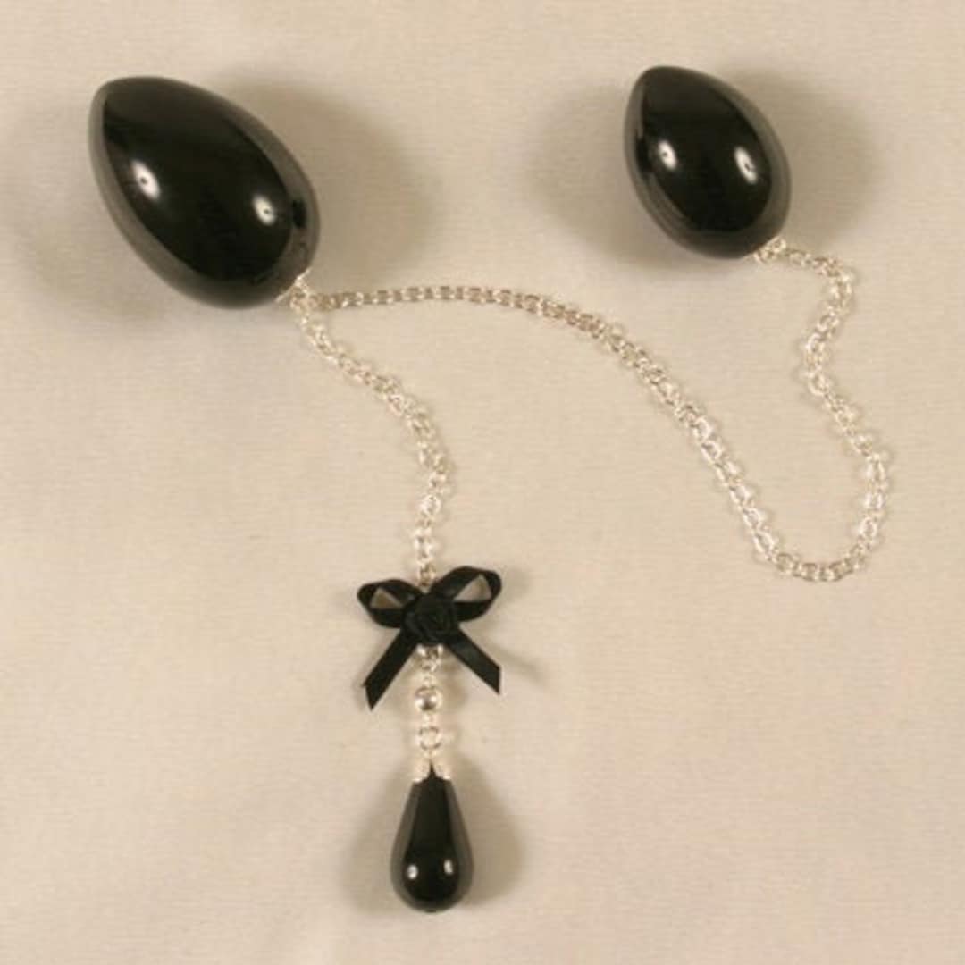 Insertable Black Double Penetrating Eggs With Silver Chain and Bow ...