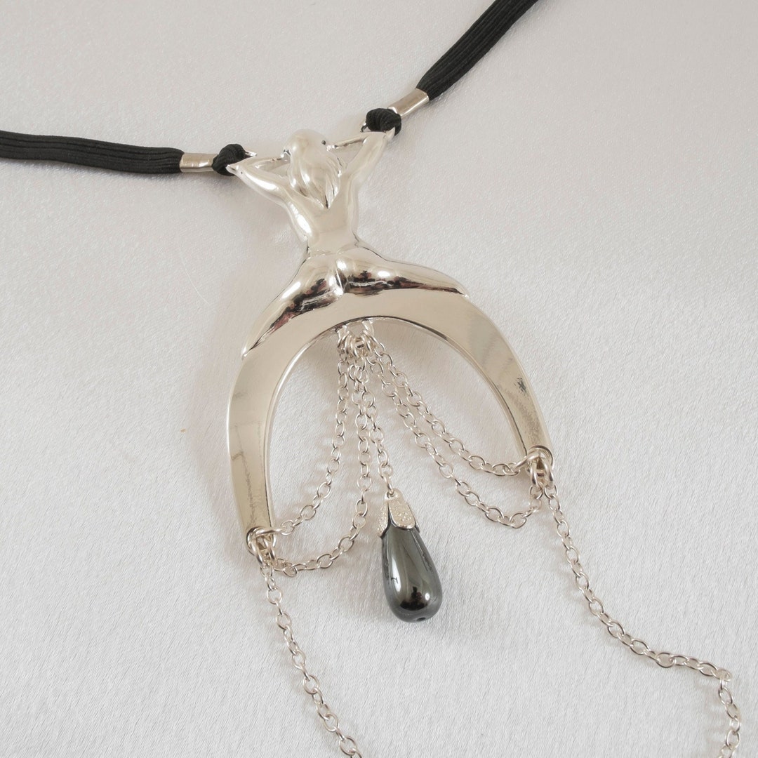 Women's Silver G-String Clitoral Labia Jewelry With Straddling Lady ...