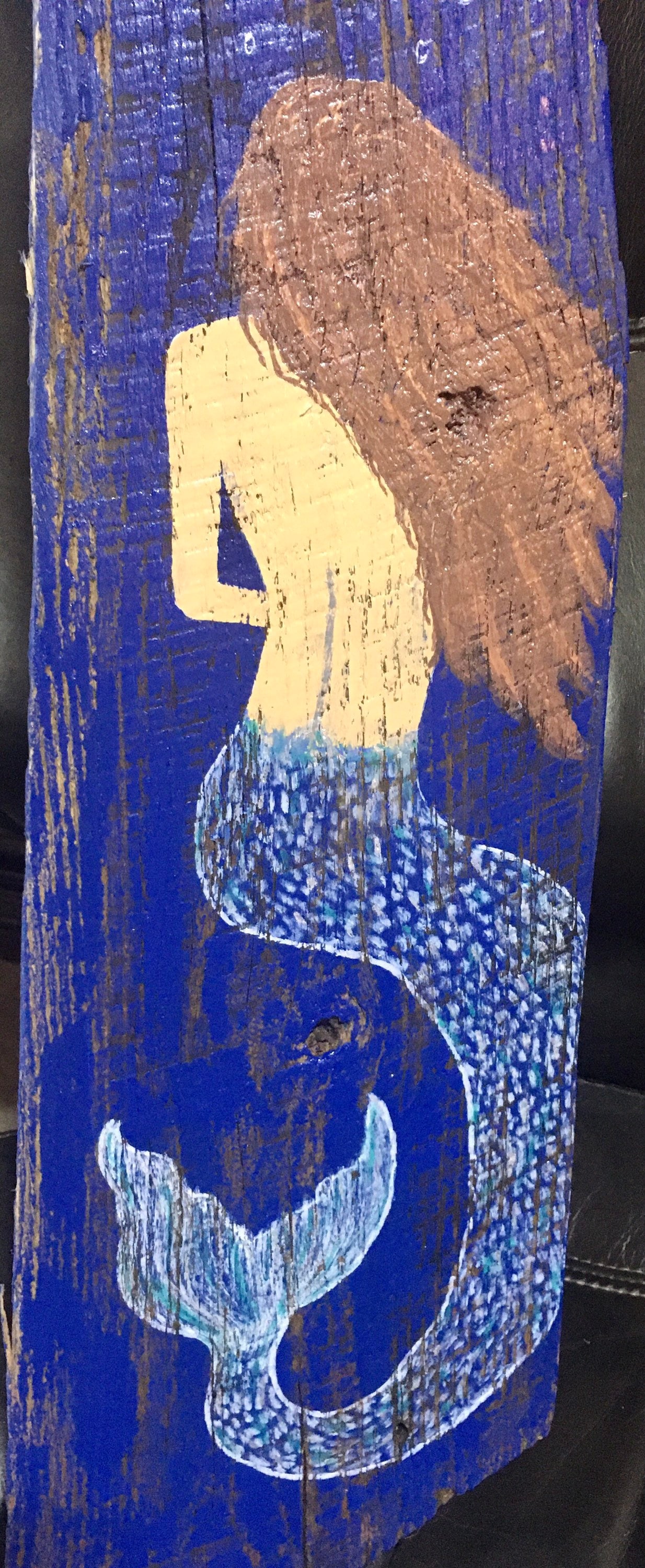 Mermaid hand-painted on Reclaimed wood sign | Etsy