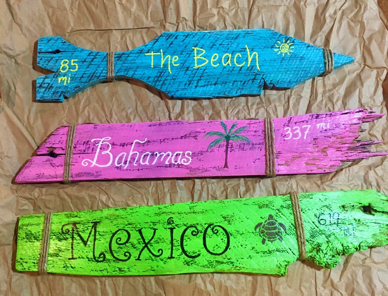 Custom hand-painted Destination wood signs for pool patio | Etsy
