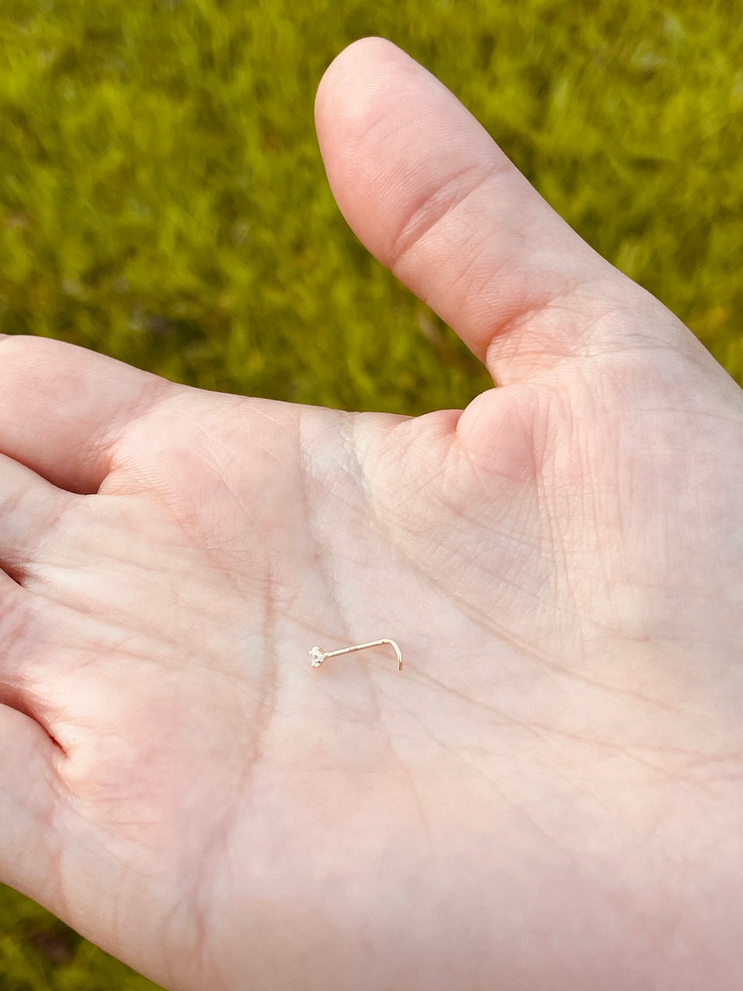 Nose Ring L Shape 20g 3mm Round Natural Diamond 14K Solid Yellow Gold ...