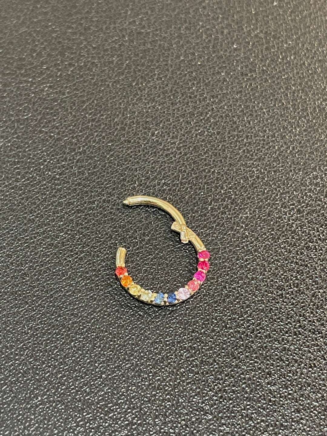 Rainbow Septum Ring Clicker Daith Hoop With Natural Sapphire 14k Gold ...
