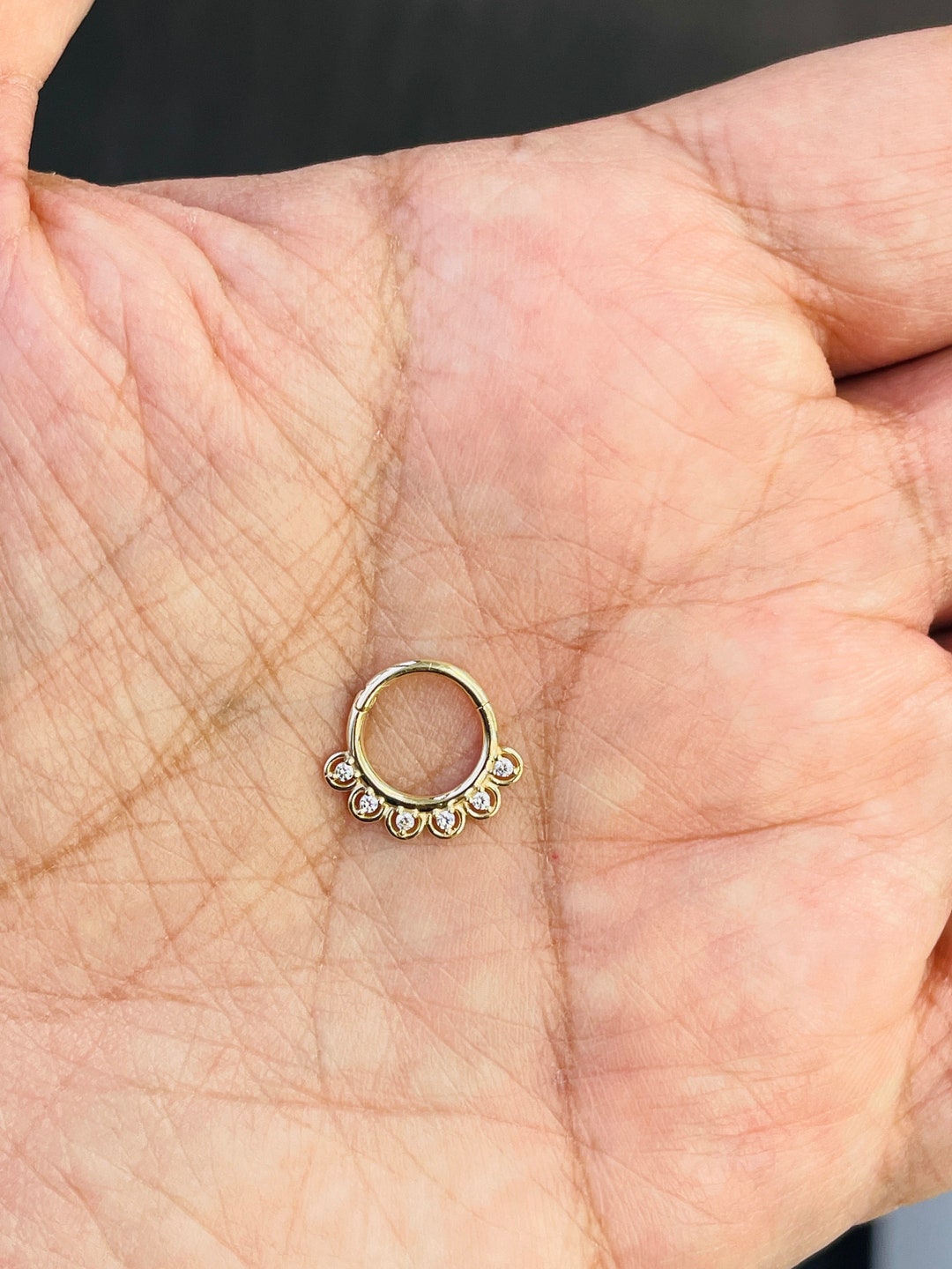 Hinged Septum Clicker Daith Hoop With 6 Natural Diamonds 14k Gold Rook Tragus Rook - Etsy