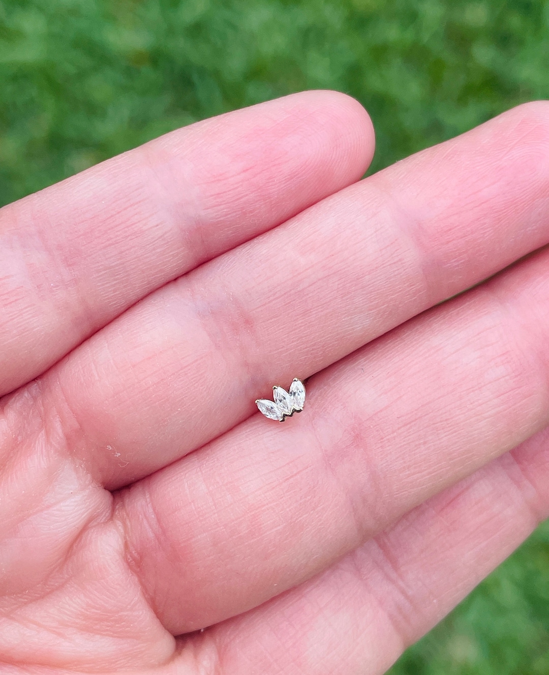 Push in Labret Rook Helix Stud 3 Marquise Natural Shape Diamonds 14K ...