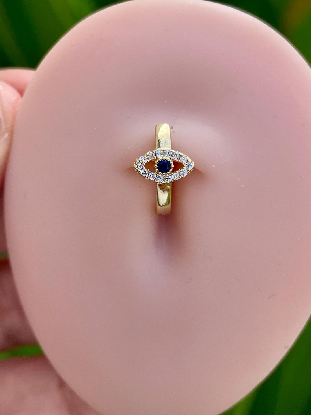 14k Gold Belly Button Ring Navel Ring Eye With Genuine Diamonds and ...