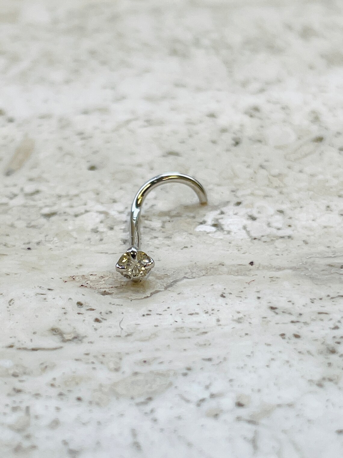 Nose Ring Screw 20g 3mm Round Natural Diamond 14K Solid White Gold - Etsy