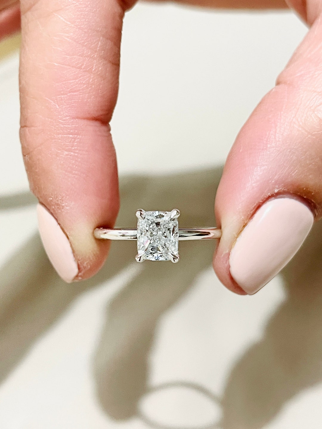 Cushion Cut Diamond Hidden Halo Engagement Ring Natural Diamond H/VVS2 ...