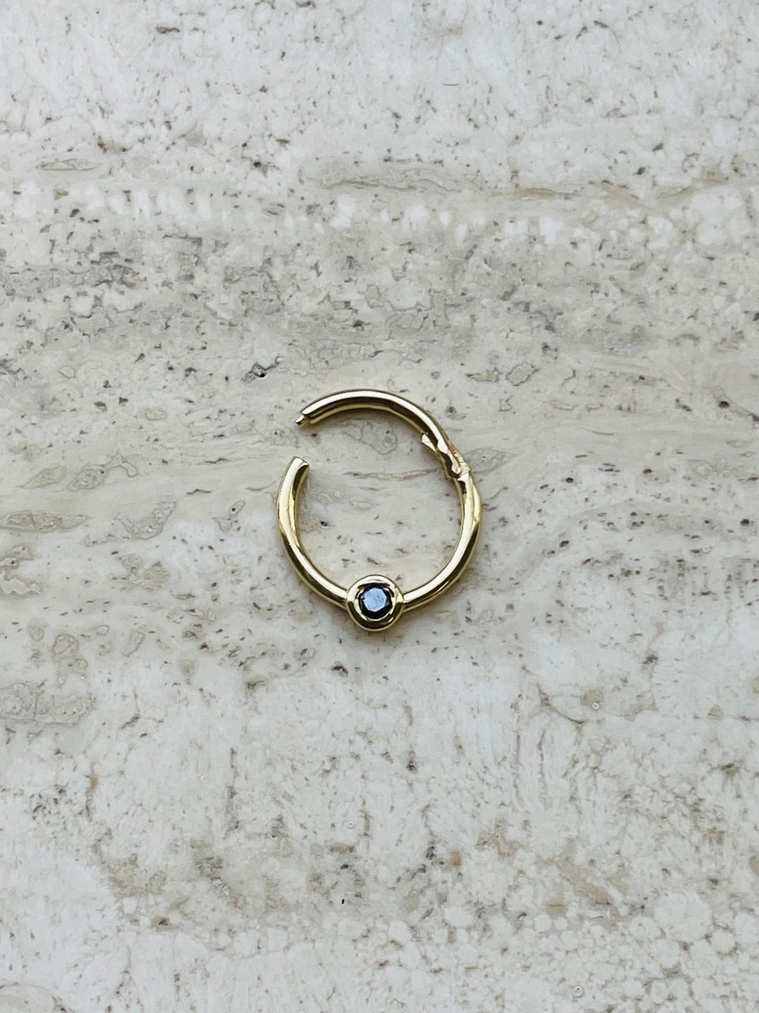 Single Black Diamond Seam Ring Basel Hinged Nose Ring Septum Clicker ...