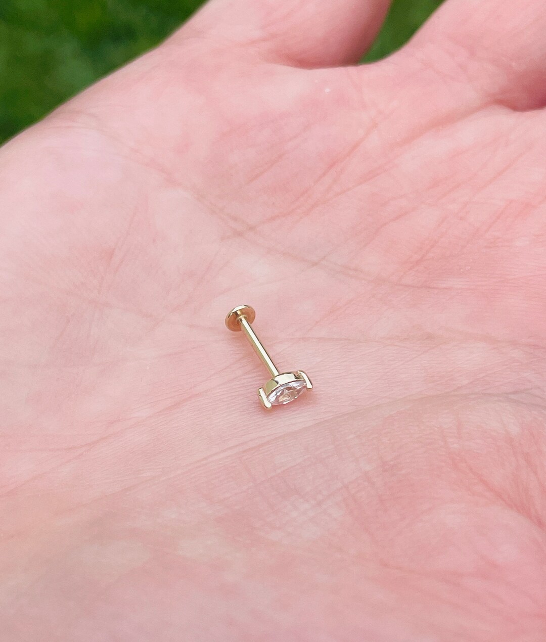 Push in Labret Rook Helix Stud 16G or 18G Marquise Natural Diamond 14K ...