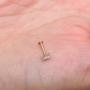 Push in Labret Rook Helix Stud 3 Marquise Natural Shape Diamonds 14K ...