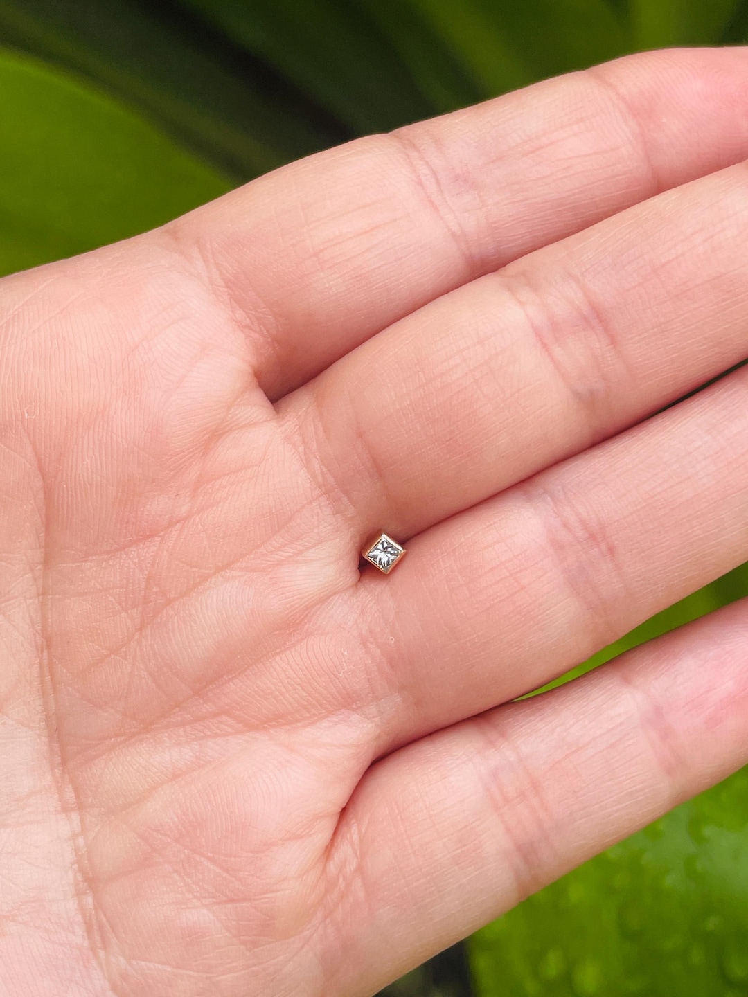 Dermal Top 3mm Princess Cut Natural Diamond Labret Stud 14k Gold Bazel ...