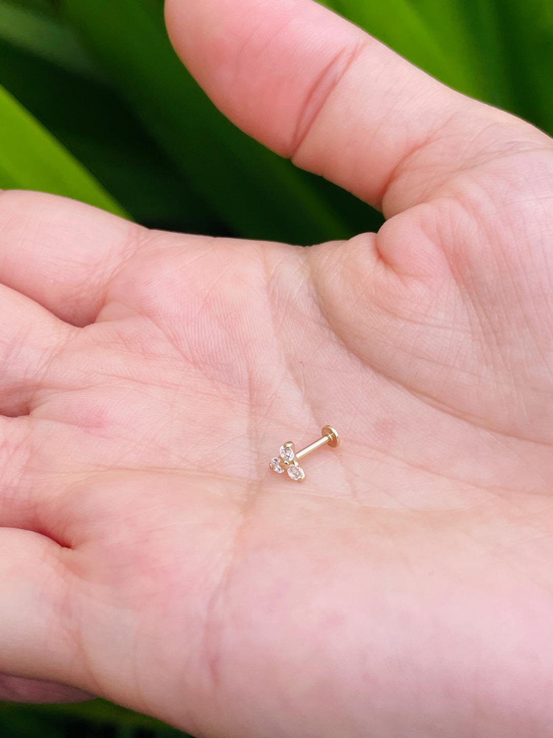 Trinity Push in Nose Stud Labret Ear Stud 16G or 18G With 3 Natural ...