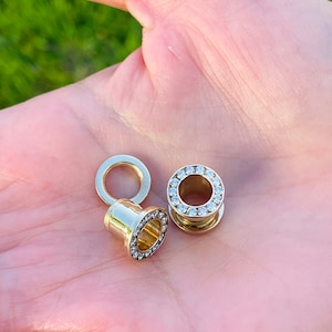 Ear Gauges 14k Solid Gold Ear Plugs Double Flared Screw Fit Flesh ...