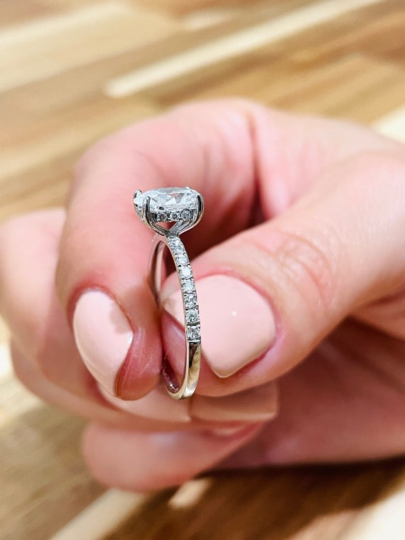 Hidden Halo Oval Engagement Ring Natural Diamonds 1 50 Ct Etsy
